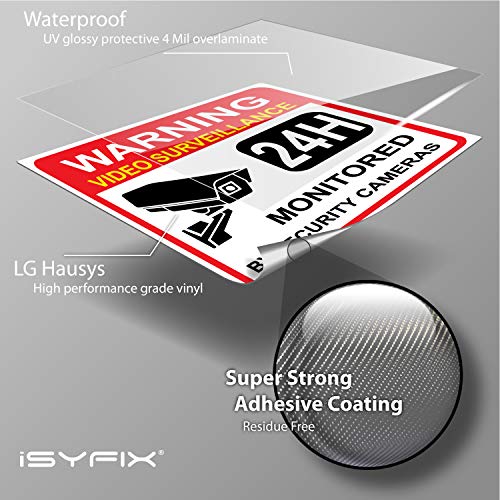 iSYFIX Video Surveillance Warning Sign Sticker - 4 Pack 7x6 inch ...