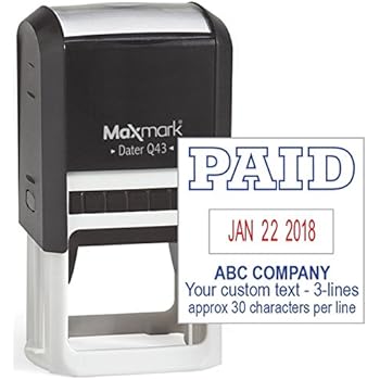 Amazon.com : MaxMark Q43 (Large Size) Date Stamp with"Paid" and Custom Text, Self Inking Stamp ...