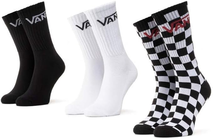Vans Classic Crew (6.5-9, 3PK) Calcetines, BLACK-CHECKERBOARD, Talla ...