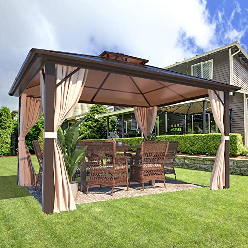 YOLENY 12'x12' Hardtop Gazebo, Outdoor Polycarbonate Double Roof Canopy ...