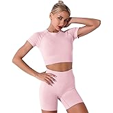 Amazon.com: Women's Yoga Outfit Seamless Workout Set High Waist Exercise Shorts Pants with Sport ...