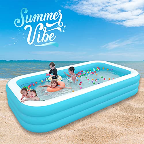 Inflatable 10 Foot Family Pool, Blow Up Full-Sized Rectangular Swimming ...