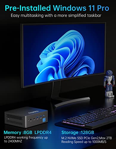 AWOW Mini PC Intel J4125, 8GB LPDDR4 128GB M.2 SSD Mini Desktop ...