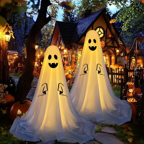 2 Packs Halloween Decorations, DIY Bright White Large Ghosts Cloth ...