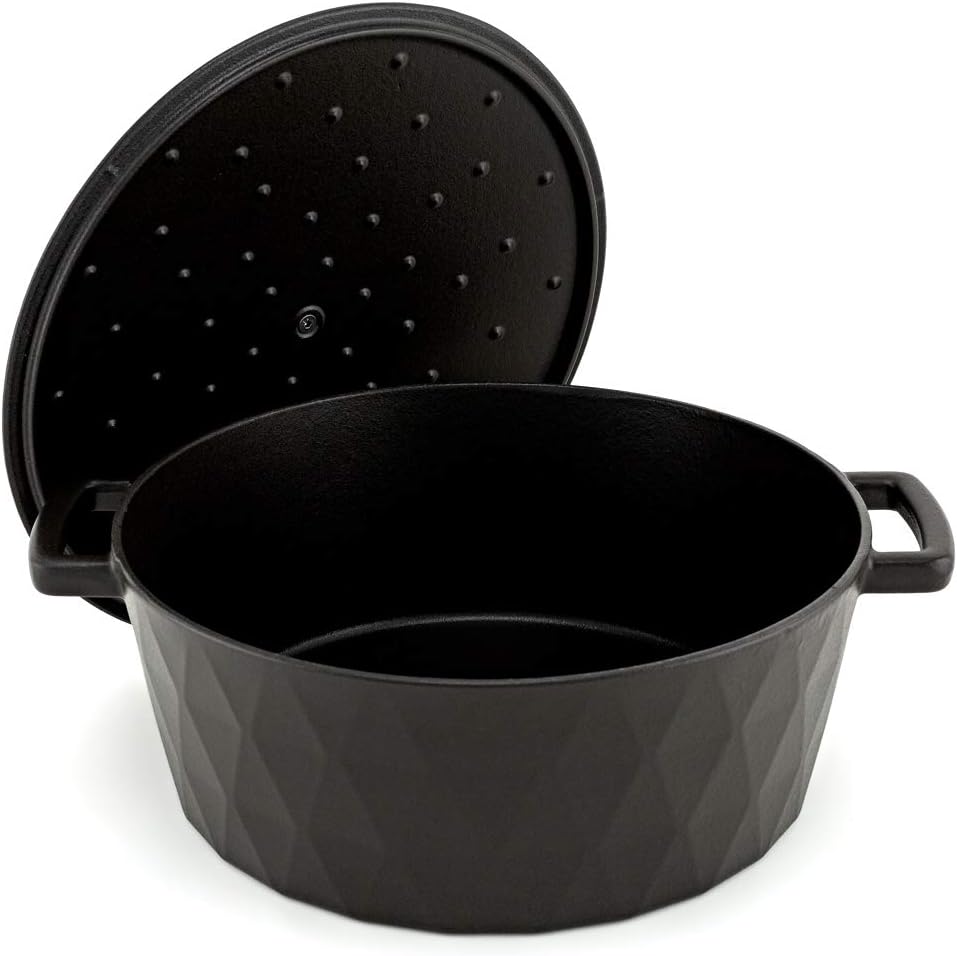 HearthStone Cookware 11″ Satin Black Enameled Cast Iron Diamond Cocotte ...