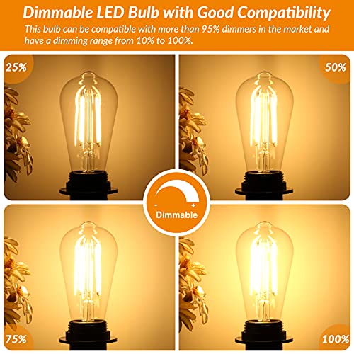 Dimmable Vintage LED Edison Light Bulbs 100W Equivalent, 8W ST58 Warm White 2700K 1200Lumens ...