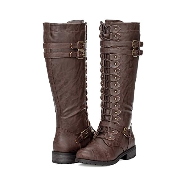 ILLUDE Women's Knee High Lace Up Buckle Military Combat Boots | Pretty ...