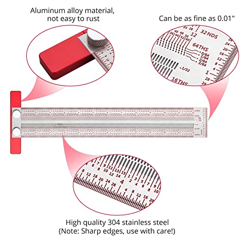 XUNTOP 12'' T-Ruler Ultra Precision Marking Ruler Stainless Steel T ...