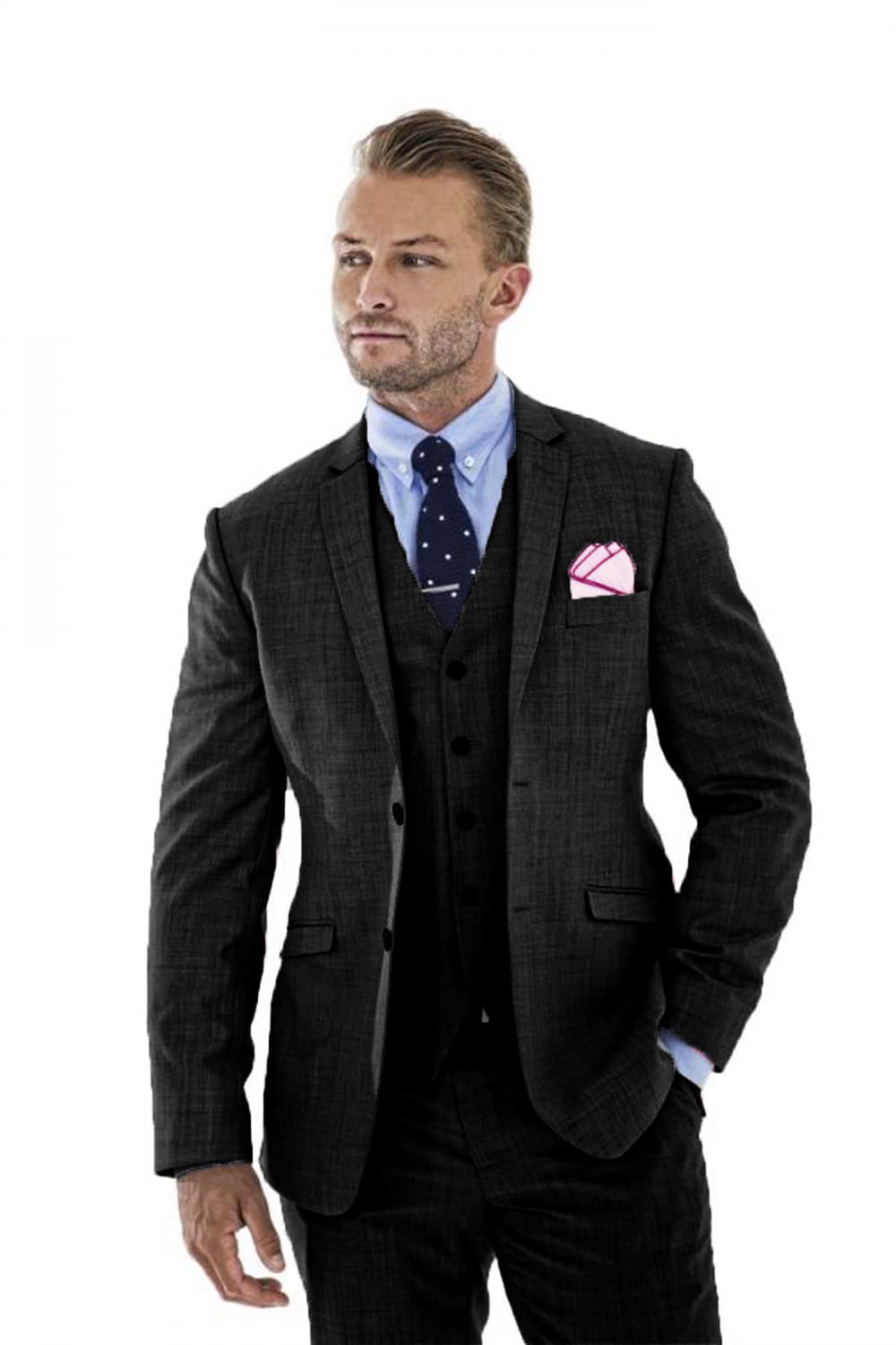 Wudli Men's 3 Pieces Linen Suit Slim Fit Summer Wedding Tuxedo Retro ...