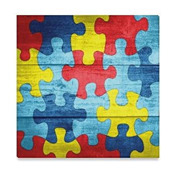 Amazon.com: Autism Awareness Puzzle Pieces Oil Painting Framed Canvas ...