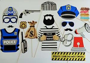 Amazon.com: 18 Police Photo Booth Party Props Law Enforcement: Health ...