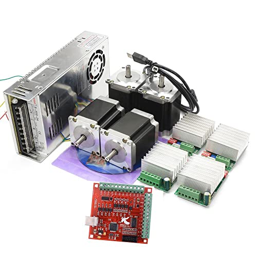 Nema23 CNC 4 Axis Stepper Motor Kit 270oz-in 76mm 3A+TB6600 Driver 4.5A 10-45V+Mach3 USB Board ...