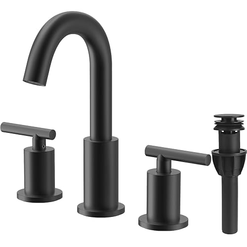 TRUSTMI Matte Black Bathroom Faucet 3 Hole 8-Inch Wide-Spread Bathroom ...