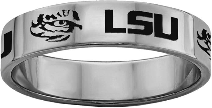 LSU Tigers College Rings Stainless Steel 8MM Wide Ring Band - Full Logo ...