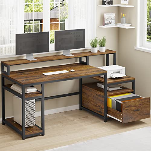 SEDETA Home Office Desk with File Drawer, 66'' Large Computer Desk with ...
