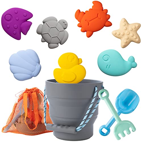 WEYOVGO Silicone Beach Toys Collapsible Beach Buckets Beach Toys for ...