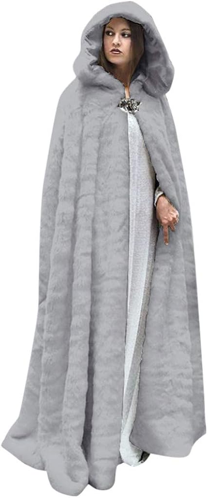 Women Winter Long Cape Hooded Cloak Coat Solid Color Long Sleeve Wraps ...