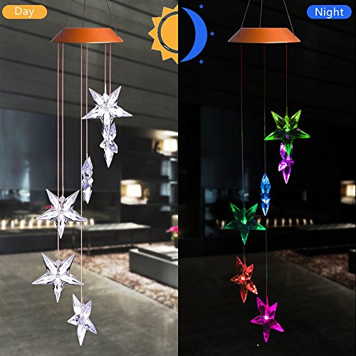 CXFF LED Solar Stars Wind Chimes Outdoor - Waterproof LED Changing ...