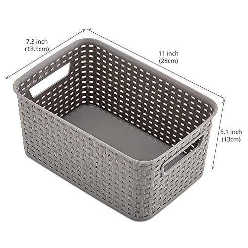 EZOWare 4 Pack Gray Plastic Woven Knit Baskets, 11x7.3x5 inch Storage ...