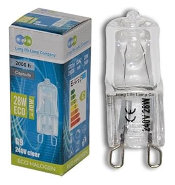 2 x G9 ECO Halogen Energy Saving 28watt = 40watt Equivalent Light Bulbs ...