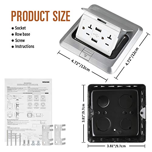 Vagueior Pop Up Floor Electrical Outlet Stainless Steel Box Kit, 5V/4 ...