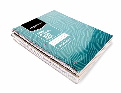 AmazonBasics College Ruled Wirebound Spiral Notebook, 100 Sheet ...