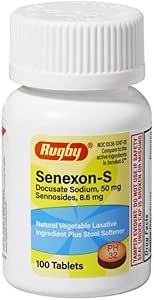 Amazon.com: Rugby Senexon-S Docusate Sodium 50mg/Senna 8.6mg, Natural ...