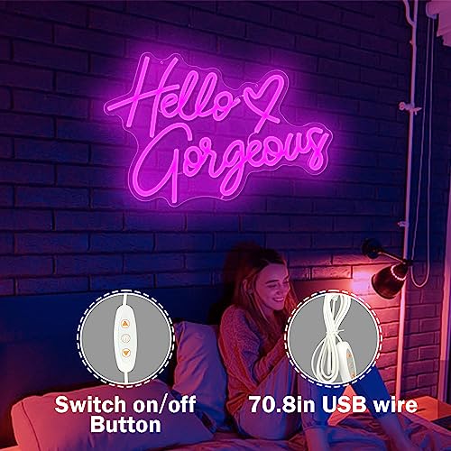 Hello Gorgeous Neon Sign Dimmable LED Signs For Wall Decor Pink Neon ...