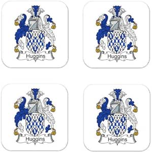 Amazon.com: Huggins Family Crest Square Coasters Coat of Arms Coasters ...