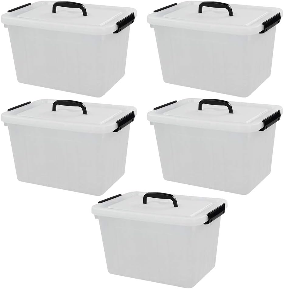 Ordate 13 Litre/12 Quart Plastic Storage Box Bin with Lid and Hanlle, 5 ...