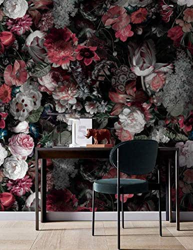 Amazon.com: Murwall Floral Wallpaper Red Flower Bouqet Wall Mural Peony ...