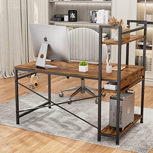 Engriy Computer Desk with 4 Tier Shelves for Home Office, 47" Writing ...