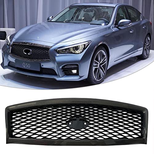 Front Grill Fit for Infiniti Q50 Q50S 2014-2017 Carbon Fiber Look Front ...