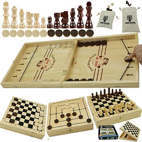 4 in 1 Board Game Set | Extra Large Wooden Chess Board Sets with Sling ...