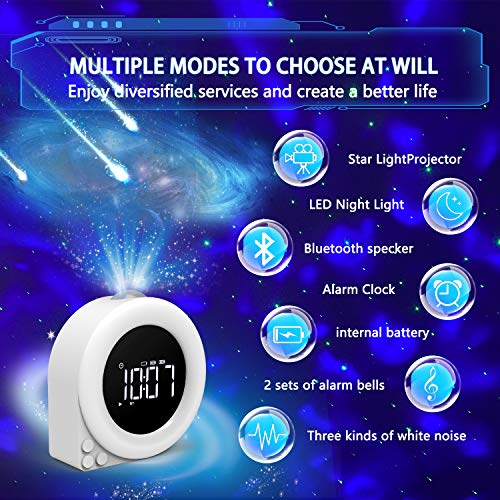 Alarm Clock with Star Projection , 6 in 1 Alarm Clock/Night Light ...