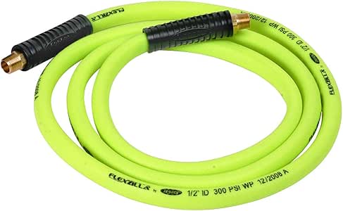 Flexzilla Swivel Whip Air Hose, 1/2" X 8' (3/8" MNPT Swivel X 3/8" MNPT ...