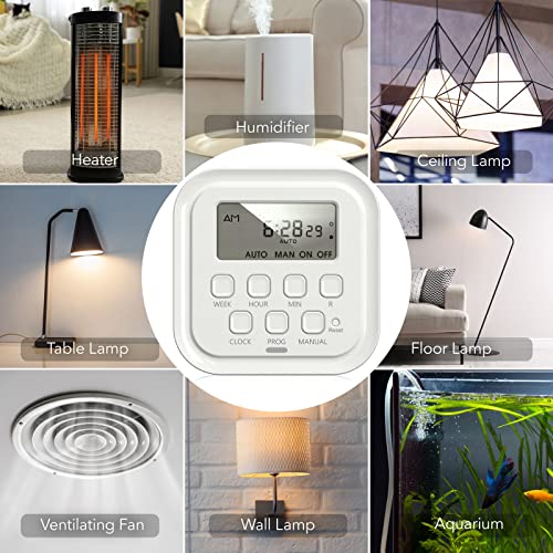 Hbn 7 Day Heavy Duty Digital Timer Dual Outlet On Off Programs 3 Prong Programmable Timer