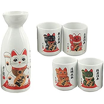 Amazon.com | Sun Art Calico cat Sake Bottle and Sake Cups set SAN2524 ...