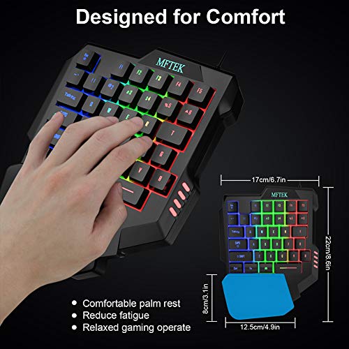 MFTEK One Hand Gaming Keyboard and Mouse Combo, RGB Rainbow Backlit One ...