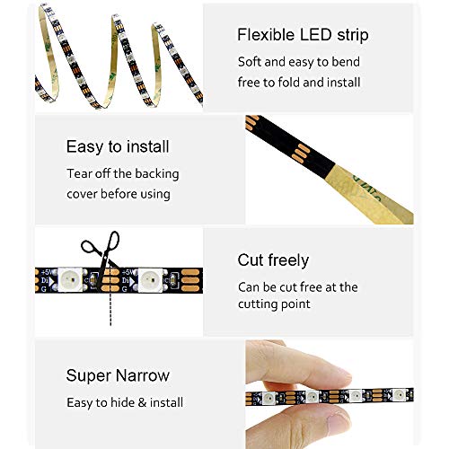 WS2812B LED Strip, ALITOVE 5mm Width Super Narrow RGB Addressable LED ...