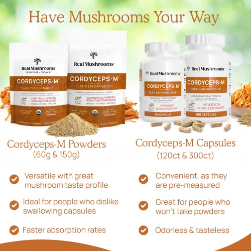 Real Mushrooms Cordyceps Powder - Performance Mushroom Extract Powder with Organic Cordyceps ...