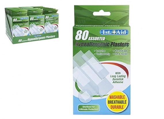 1st Aid - Assorted Hypoallergenic Plasters - Pack of 80 Assorted Sizes ...