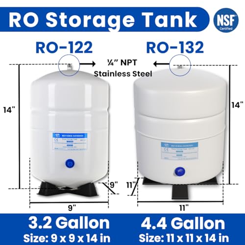 TankPAC RO-122 Reverse Osmosis Tank 3.2 Gallon, PAE RO Tank For Under Sink Water Filter System ...