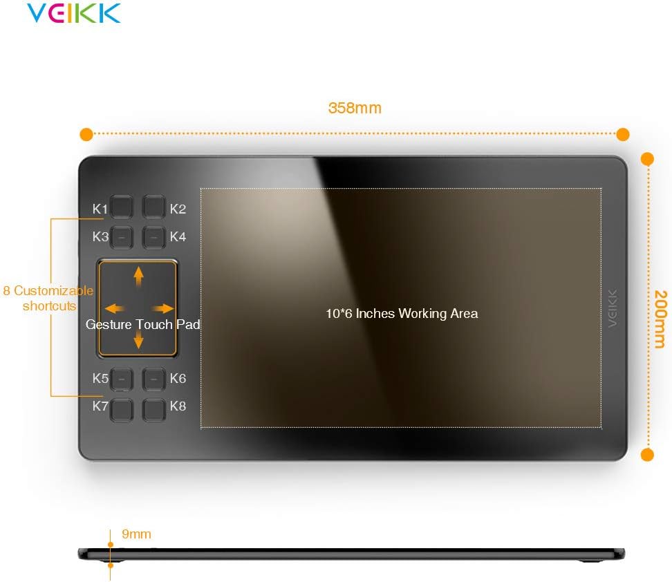 VEIKK A50 Graphics Drawing Tablet 10×6 Inches Digital Art Tablet With ...