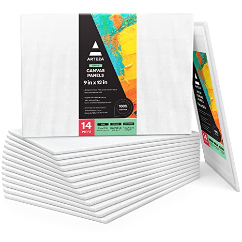 Arteza Paint Canvases for Painting, Pack of 14, 9 x 12 Inches, Blank ...
