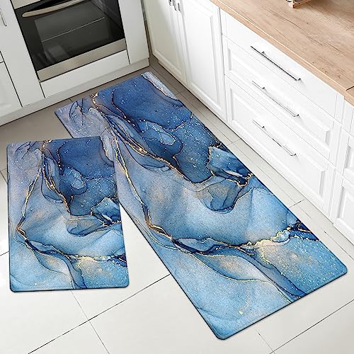 MAYHMYO Kitchen Mat for Floor Blue Turquoise Golden Marble Kitchen Rugs ...