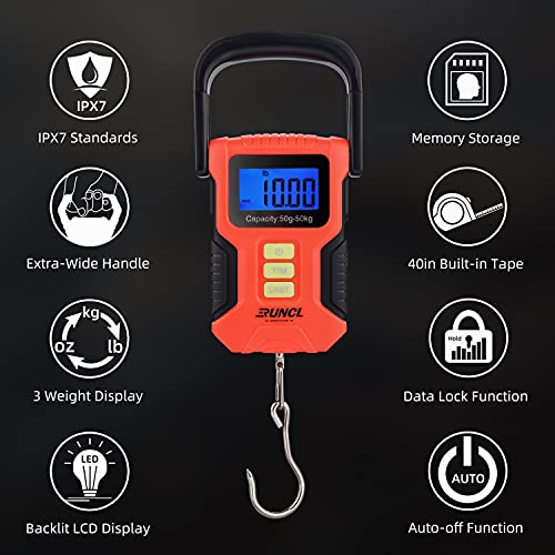 RUNCL Waterproof Fishing Scale with Lip Gripper, Fluorescent Button ...