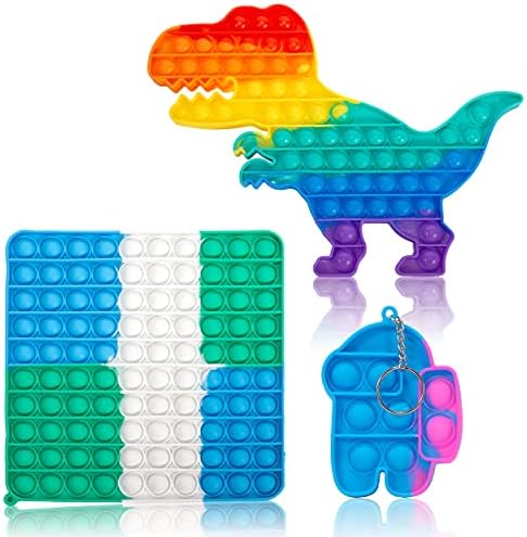 Pop Push Fidget Toy 2 Pack Bundle - Jumbo Rainbow Dinosaur and Square ...