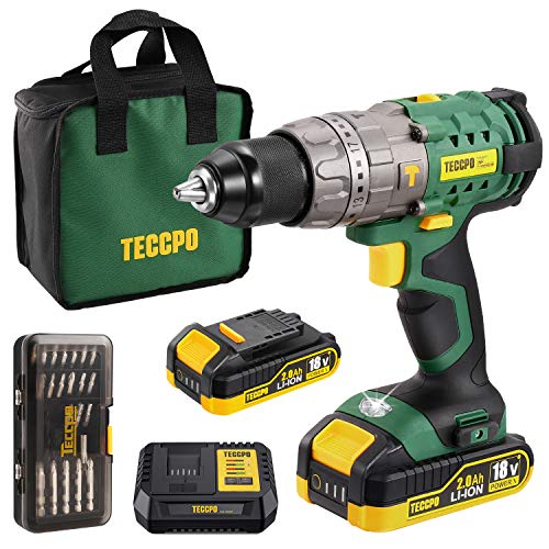 Taladro Percutor a Batería, TECCPO Taladro Atornillador 18V, Max Par 60 ...