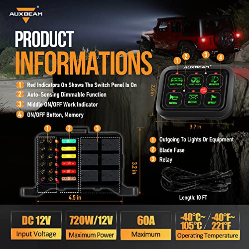 Auxbeam 6 Gang Switch Panel GC60 Universal Circuit Control Relay System ...